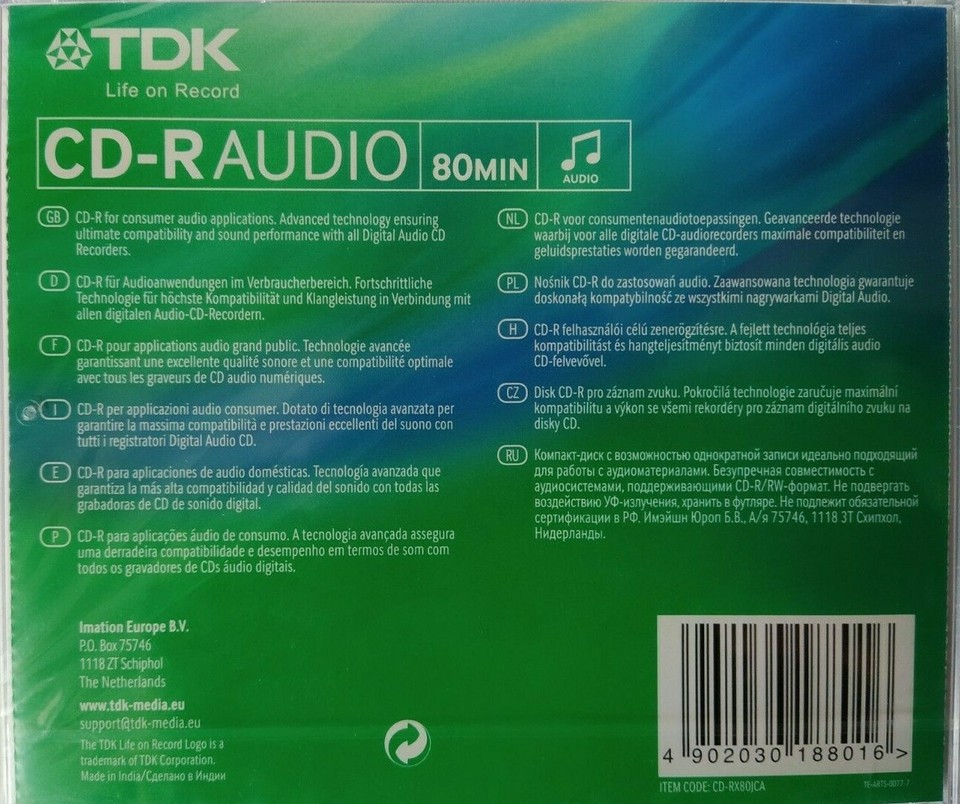 TDK CD-R80 CD-RX80JCA Audio Music Recordable Blank CDR 80 Mins - NEW ...