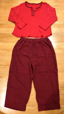 Country Store Flannel Pajama Set Womens 1X 5 Button V-Neck Shirt and ...