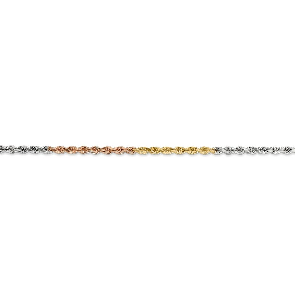 Real 14kt Tri-colored 18 inch 2.5mm Diamond-cut Rope with Lobster Clasp ...