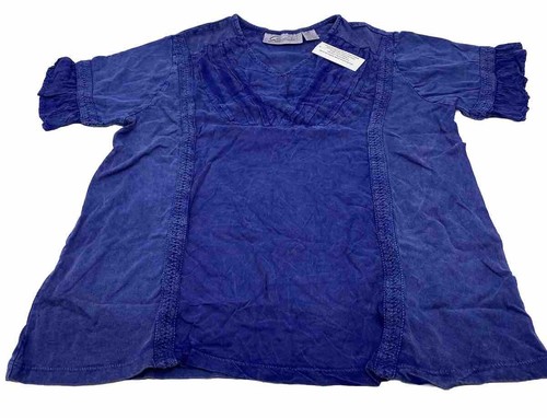 Easy Essentials Womens T Shirt Blue V Neck Detailed Fringe Sleeve ...