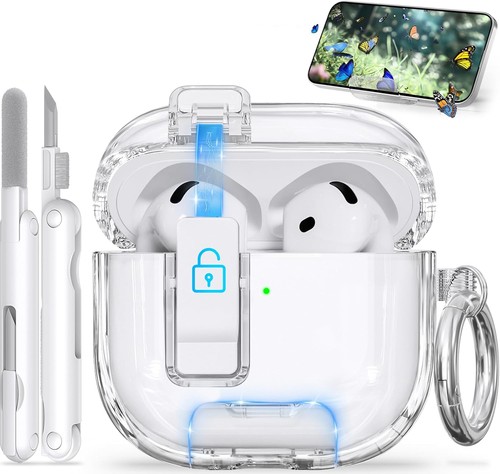Clear AirPod 4 Case Caver with Safety Lock & Phone Stand for Apple ...