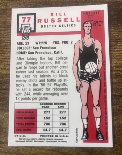 1996 Topps Finest Reprints Refractor 1957 Bill Russell Rookie #40 | eBay
