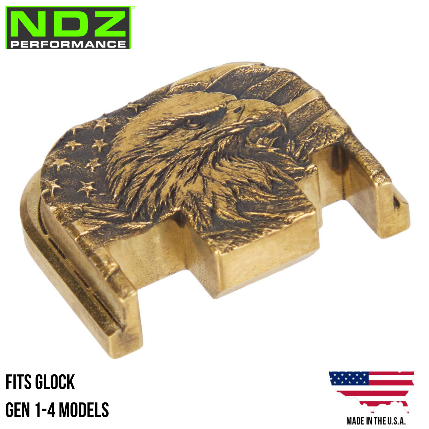 NDZ Brass Glock Gen 1-4 17 19 23 26 34 40 USA Flag Eagle Slide Cover ...