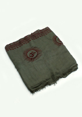Dark Olive Green with Dark Red Prints Om Prayer Shawl, Large Om ...