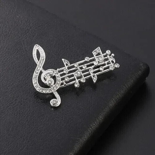 14K White Gold Plated 2.50Ct Round Simulated Diamond Music Charm Brooch ...
