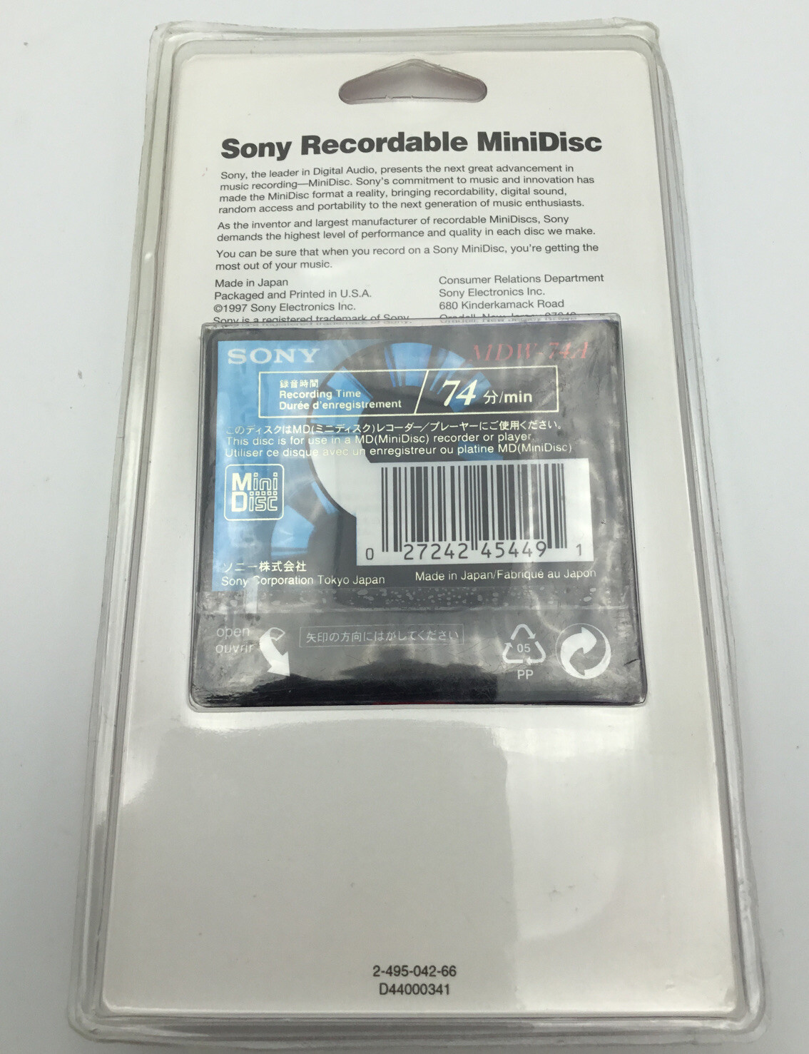 SONY Recordable Mini Disc, 74 min NEW and FACTORY SEALED MDW-74 NOS ...