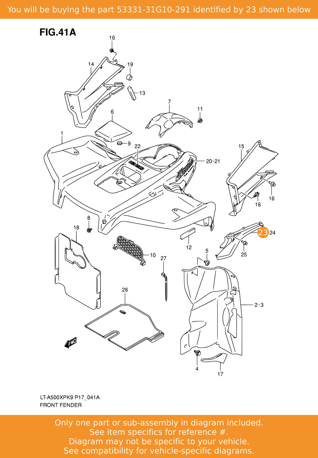 SUZUKI Mudguard front Rh (black) 53331-31G10-291 OEM for sale online | eBay