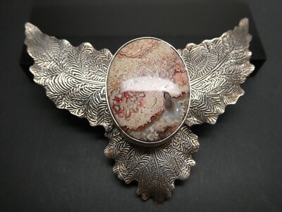 Vintage Signed Artist 1987 Large Bird Wings Sterling 925 Agate Brooch ...