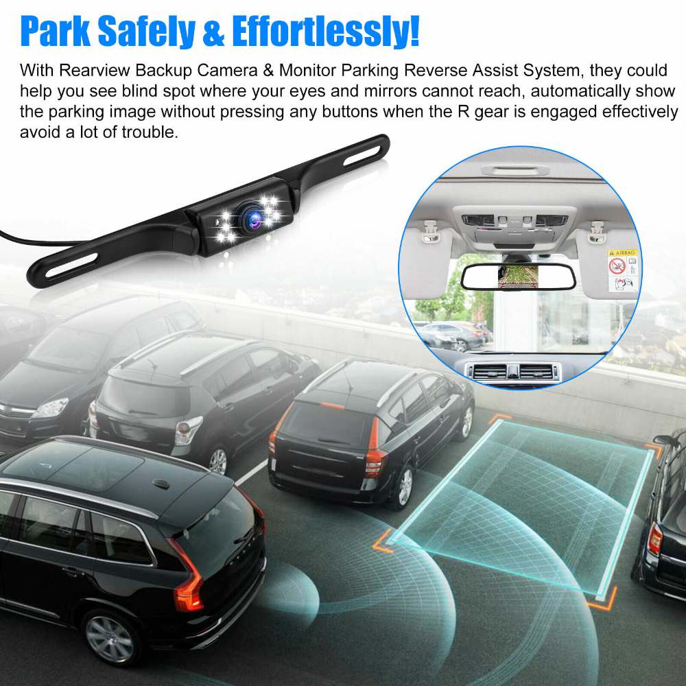 5in Backup Camera Mirror Parking System Car Rear View Reverse Night ...