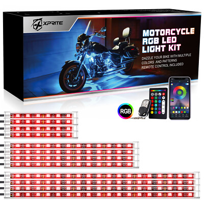 RGB LED 12X Motorcycle Light Strips Under Glow Neon Lights Kit ...