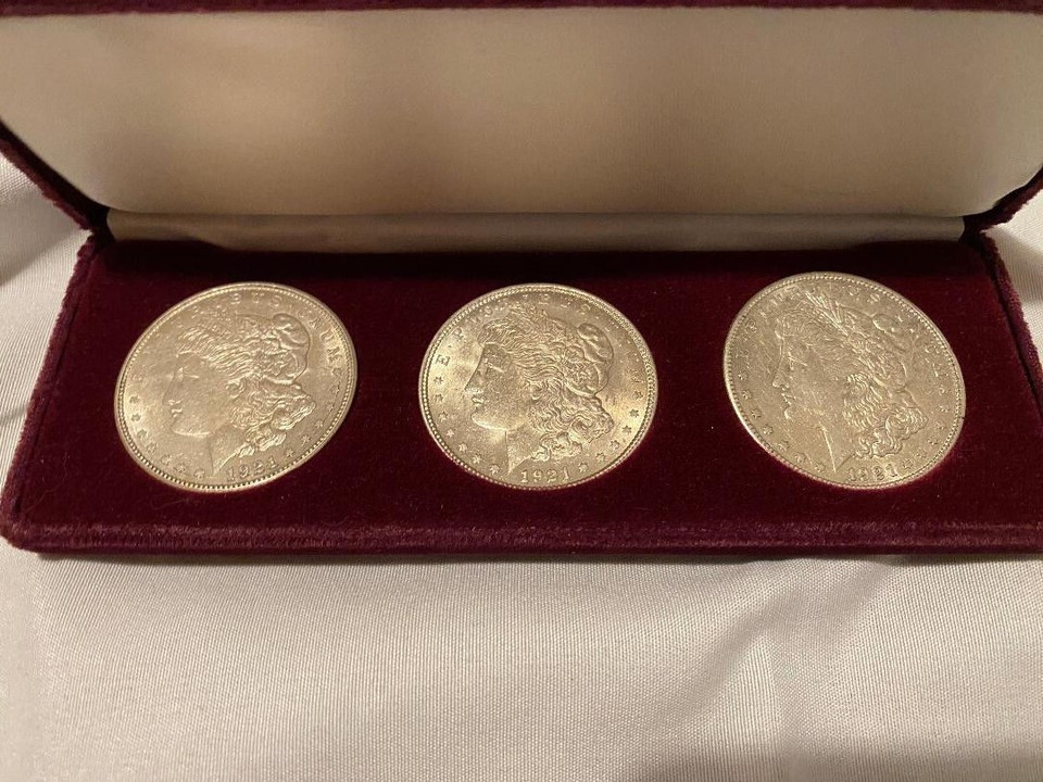 MORGAN SILVER DOLLARS SET OF 1921, P D S 3 Different Mint Marks, UNC ...