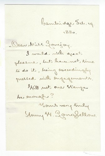 POET Henry Wadsworth Longfellow ALS (Autograph Letter Signed), a POEM ...