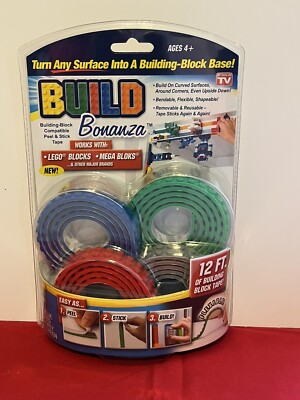 NEW Build Bonanza Building Block Tape 4 Pack of 3 Ft Rolls- works w/top ...