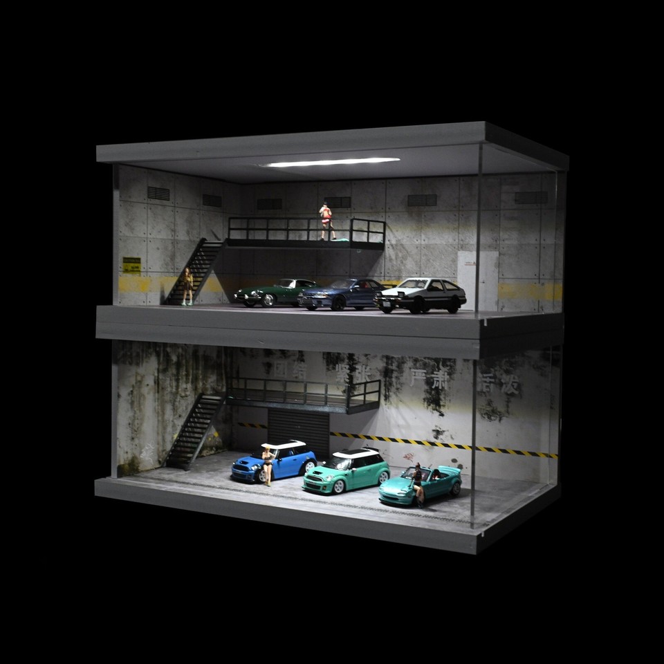 Diorama 1/64 Diecast Car Garage Model LED Street Building Scene Display ...