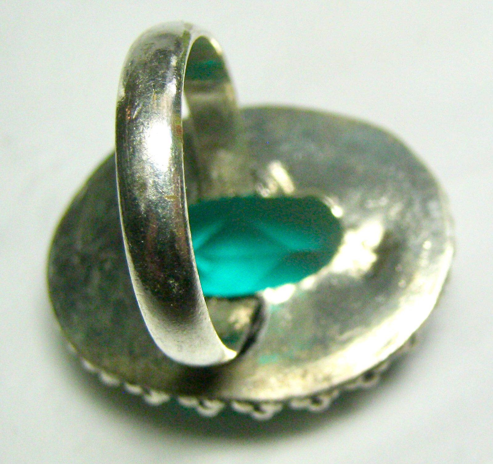 Deep Turquoise Green Glass Stone RING size 9 3/4" Cushion Cut ...