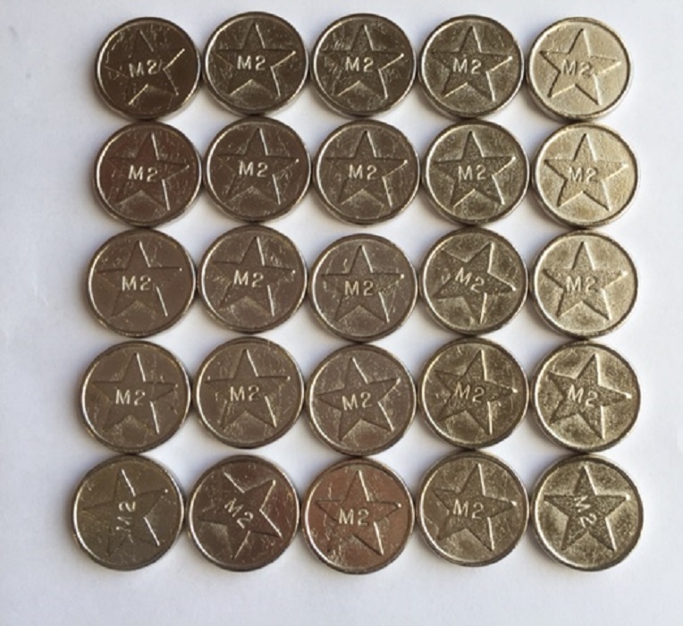 25 Sunbed Tokens M2 silver compatible with L2 sunbed tanning token ...