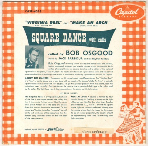 JACK BARBOUR / BOB OSGOOD "VIRGINIA REELS" COUNTRY SP 1954 CAPITOL CASF ...