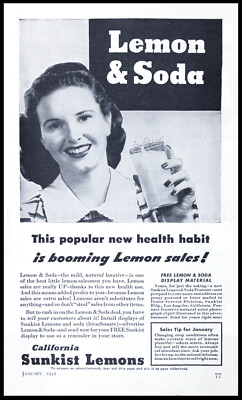 1942 SUNKIST LEMONS Lemon & Soda New Health Habit Increases Sales PRINT ...