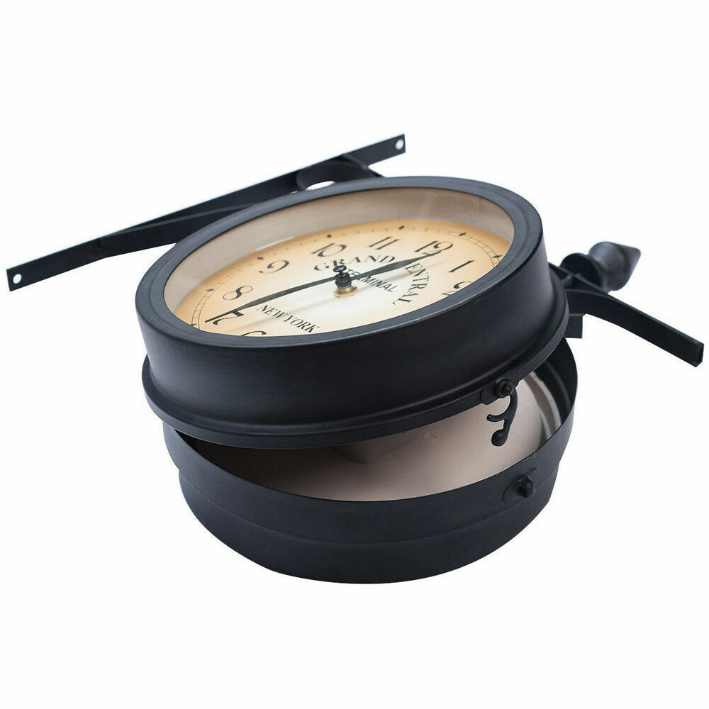 Double Sided Hanging Clock Iron Station Retro Bracket Mounted Battery ...