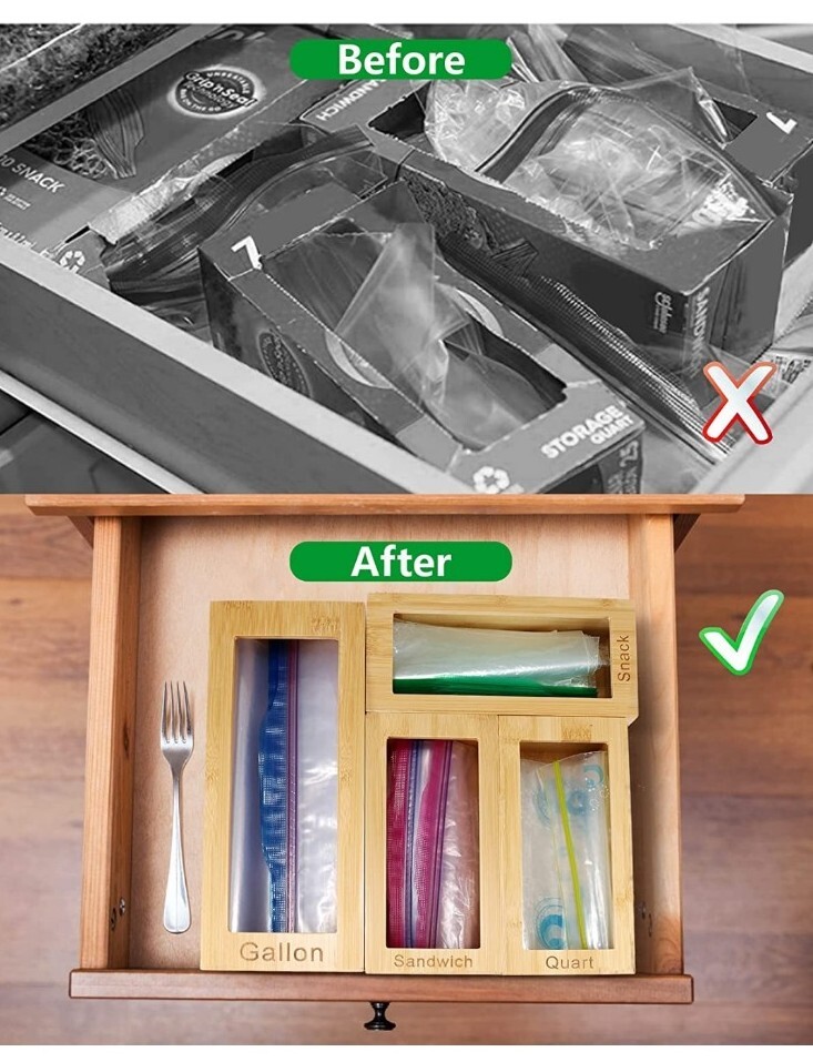 Mokasi Ziplock Bag Organizer Drawer Storage: 4 pack Bamboo Drawer ...