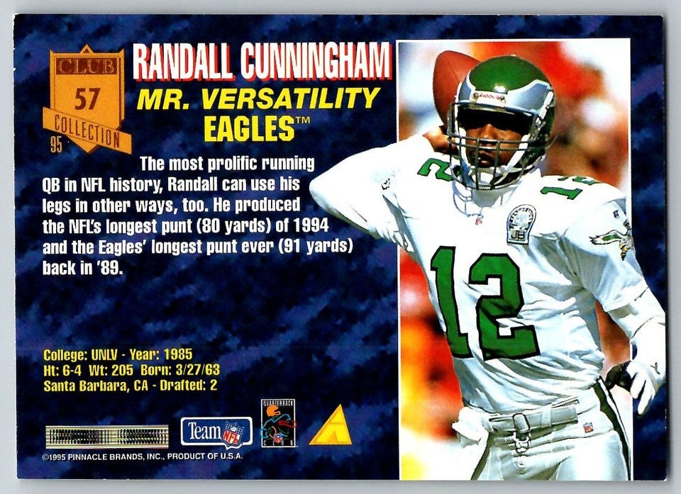 1995 PINNACLE CLUB COLLECTION RANDALL CUNNINGHAM PHILADELPHIA EAGLES ...