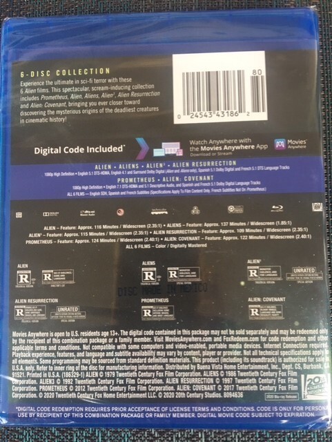 ALIEN COLLECTION 1979-2017 6 Film-6-Blu-Rays & ALIEN ROMULUS-2024 (Blu ...