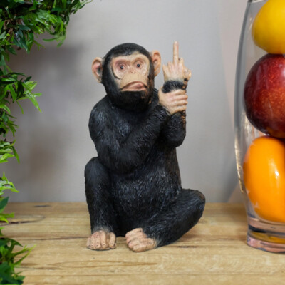 Rude Monkey Ornament Cheeky Crude Animal Statue Middle Finger Up Chimp ...