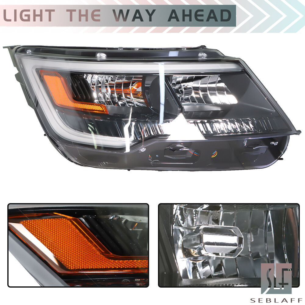 For 2016 2017 2018 Ford Explorer Headlight Halogen W/LED DRL Black ...
