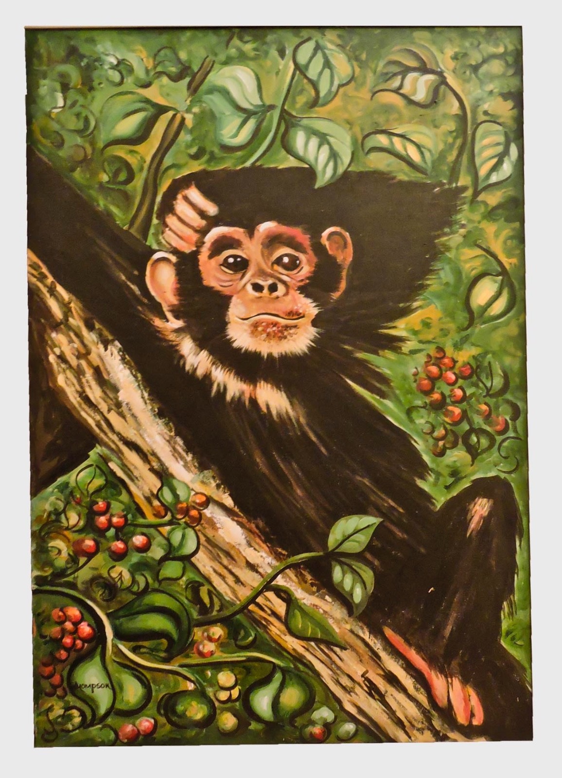 CHIMPANZEE MONKEY APE JUNGLE ORIGINAL PAINTING 24X36 ON CANVAS SIGNED ...