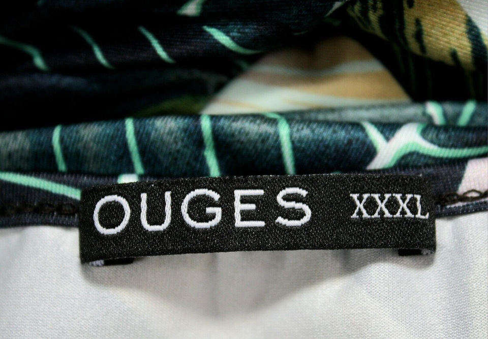 OUGES Casual BOHO Dress SS White Green Tropical Leaves ~ Plus Sz. XXXL ...