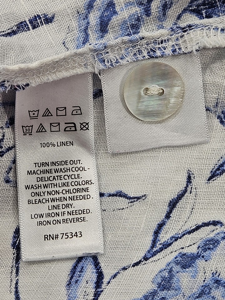 Cynthia Rowley Womens 2X Blue White Floral 100% Linen Popover Blouse | eBay