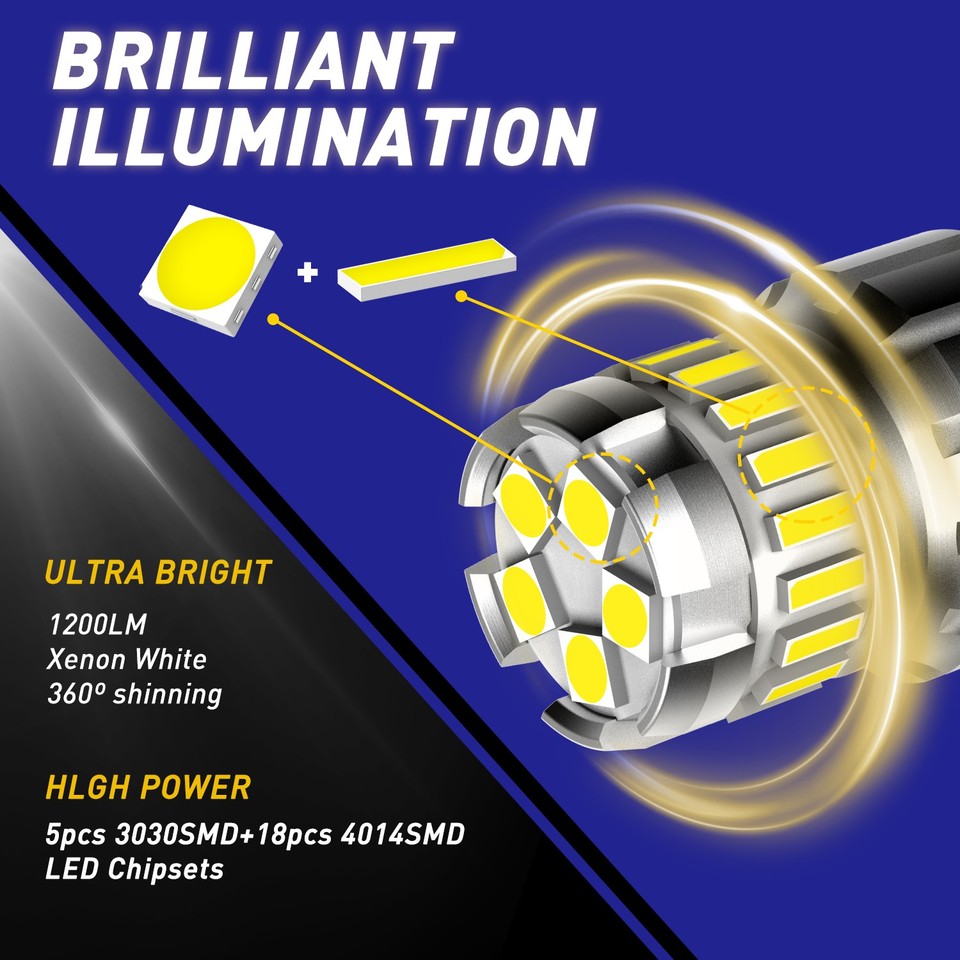 2X Pure White 1157 LED Reverse Brake Tail Light DRL Bulb Error Free ...