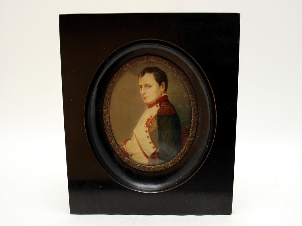 FRAMED ANTIQUE HAND PAINTED MINIATURE PORTRAIT OF NAPOLEON BONAPARTE ...