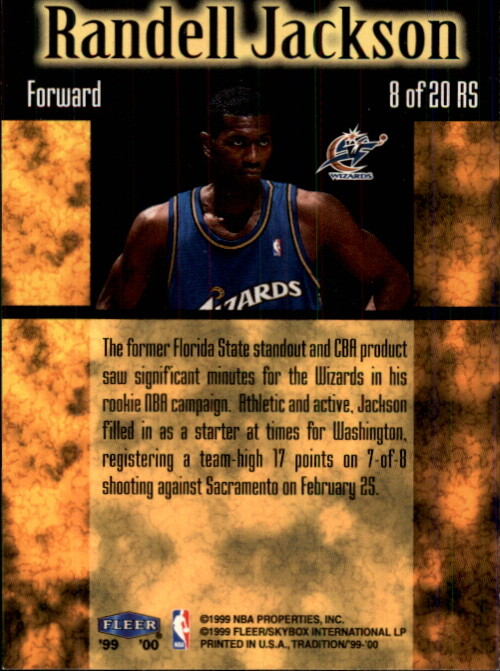 1999-00 Fleer Rookie Sensations Wizards Basketball Card #8 Randell ...