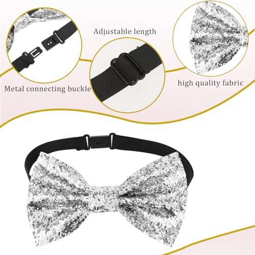 KALIONE Sequin Bow Ties Bowtie for Men, Adjustable Men's Pre-Tied Bow Silver | eBay