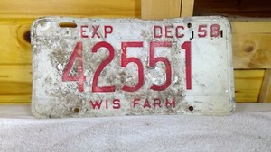 1958 White Red Wisconsin FARM License Plate America's Dairyland 42551 ...