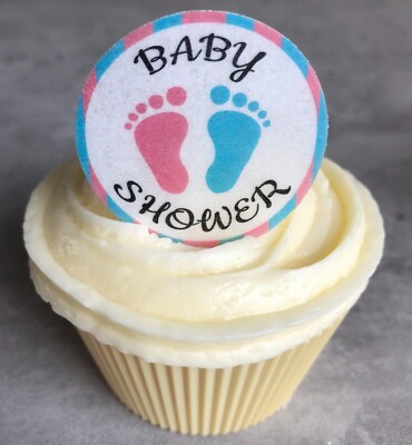 Precut Baby Shower Pink & Blue Feet Footprint Edible Wafer Cupcake Cake ...