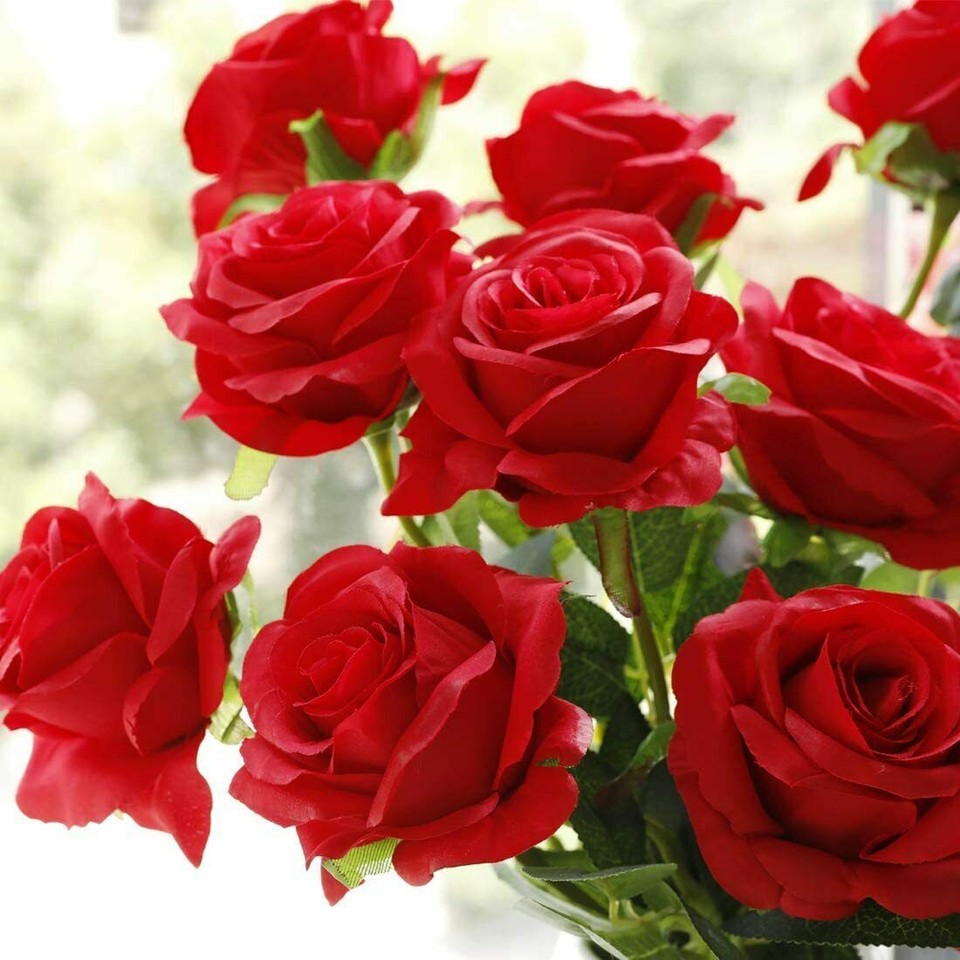 20× Red Silk Roses Artificial Flowers Realistic Bouquet Romantic Gift ...