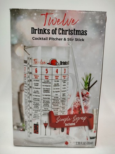 Twelve Drinks of Christmas Glass Cocktail Pitcher Stir Stick Syrup ...