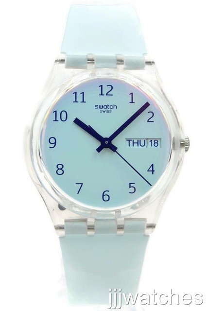 Swatch GE713 Ultraciel Watch Ligh Blue Silicone Strap White Dial 34mm ...