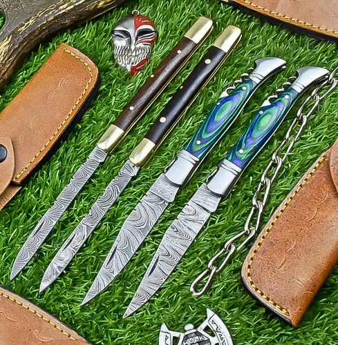 Lot of 4 PCS DAMASCUS STEEL POCKET FOLDING KNIVES, POCKET KNIVES W/SHEATH SNSN-6 | eBay