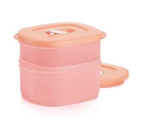 Tupperware CRYSTALWAVE PLUS MINI RECTANGULAR SET of 2 ~ Pink ~ BRAND ...