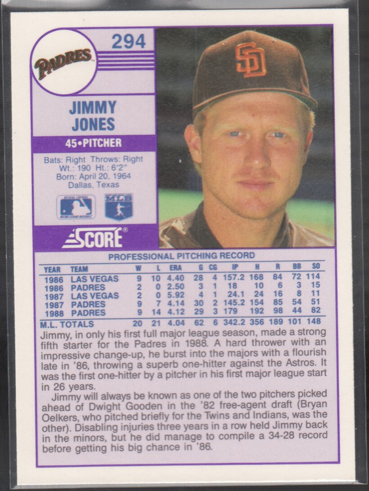 JIMMY JONES 1989 Score #294 No Copyright Promo Prototype Variation ...