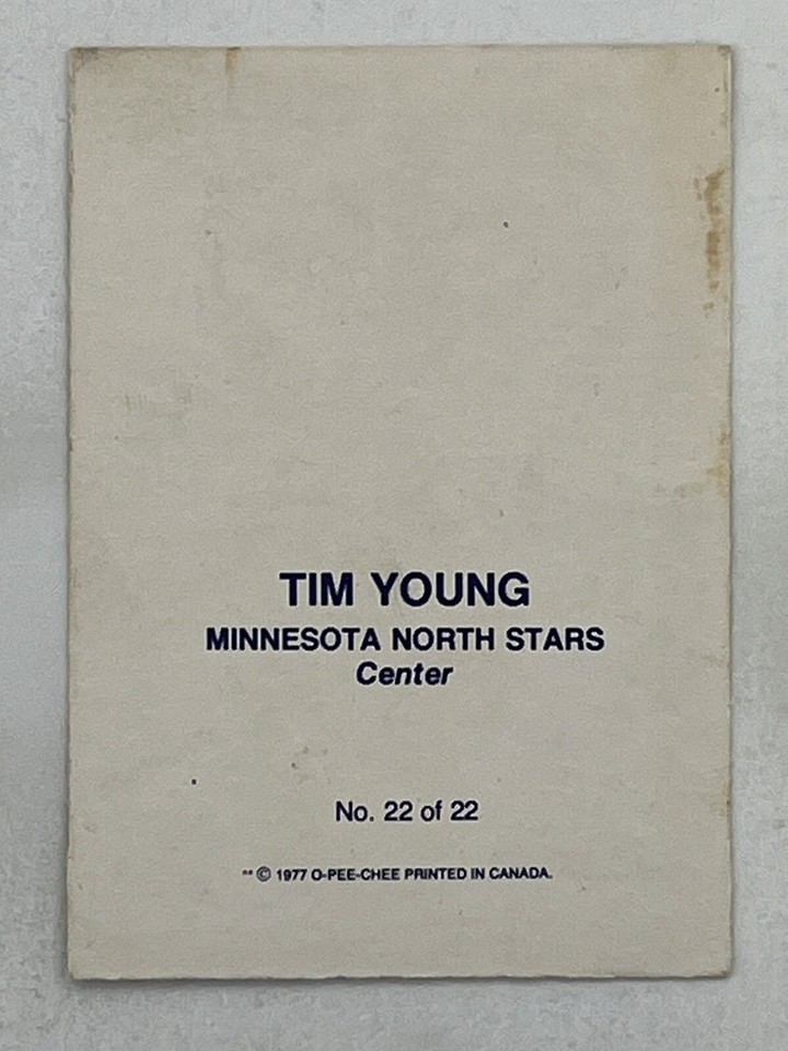 Tim Young 1977-78 O-Pee-Chee Glossy Insert Square Corners #22 North ...