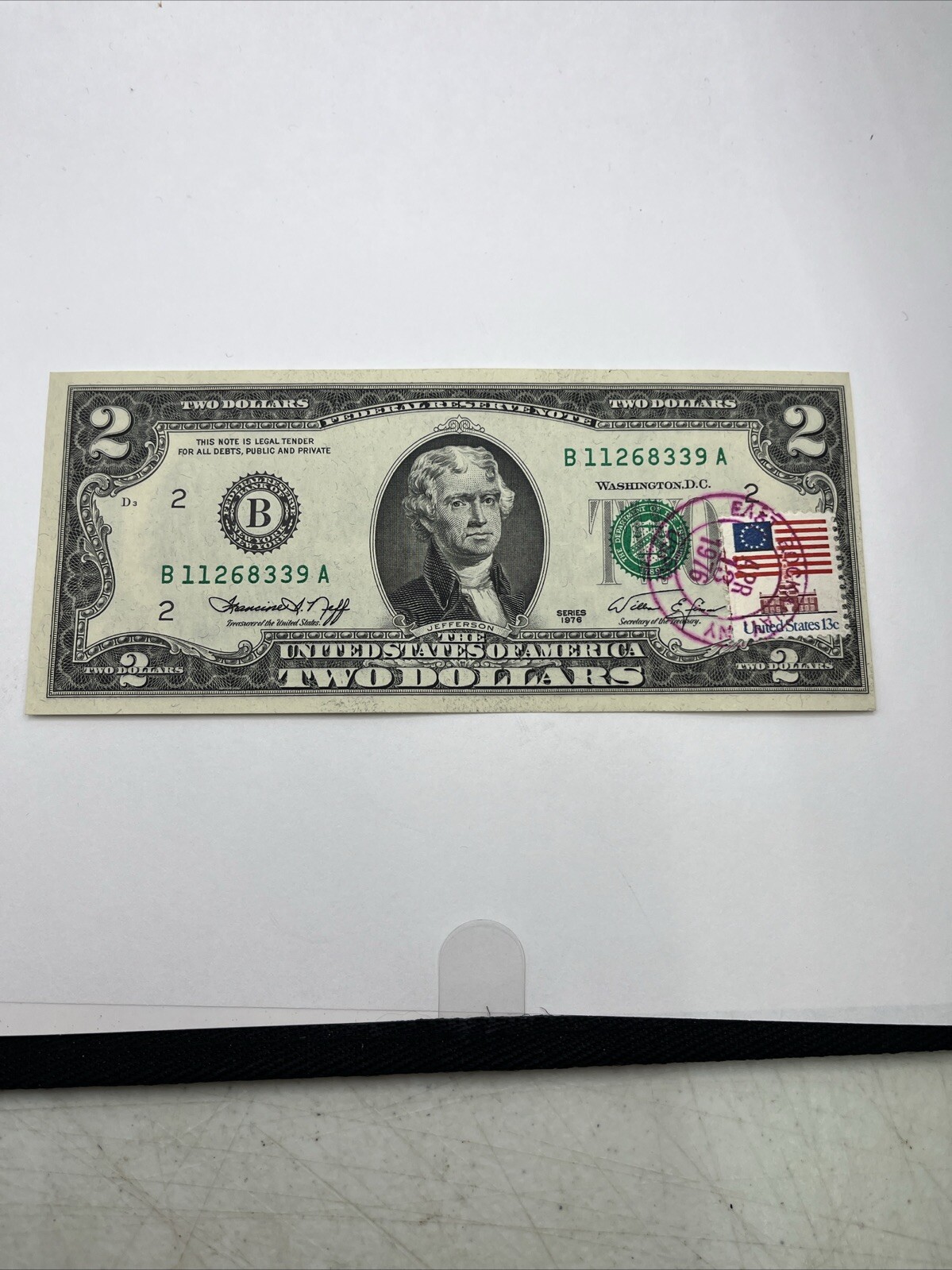 1976 Two Dollar Federal Reserve Note $2 First Day of Issue Postmarked ...