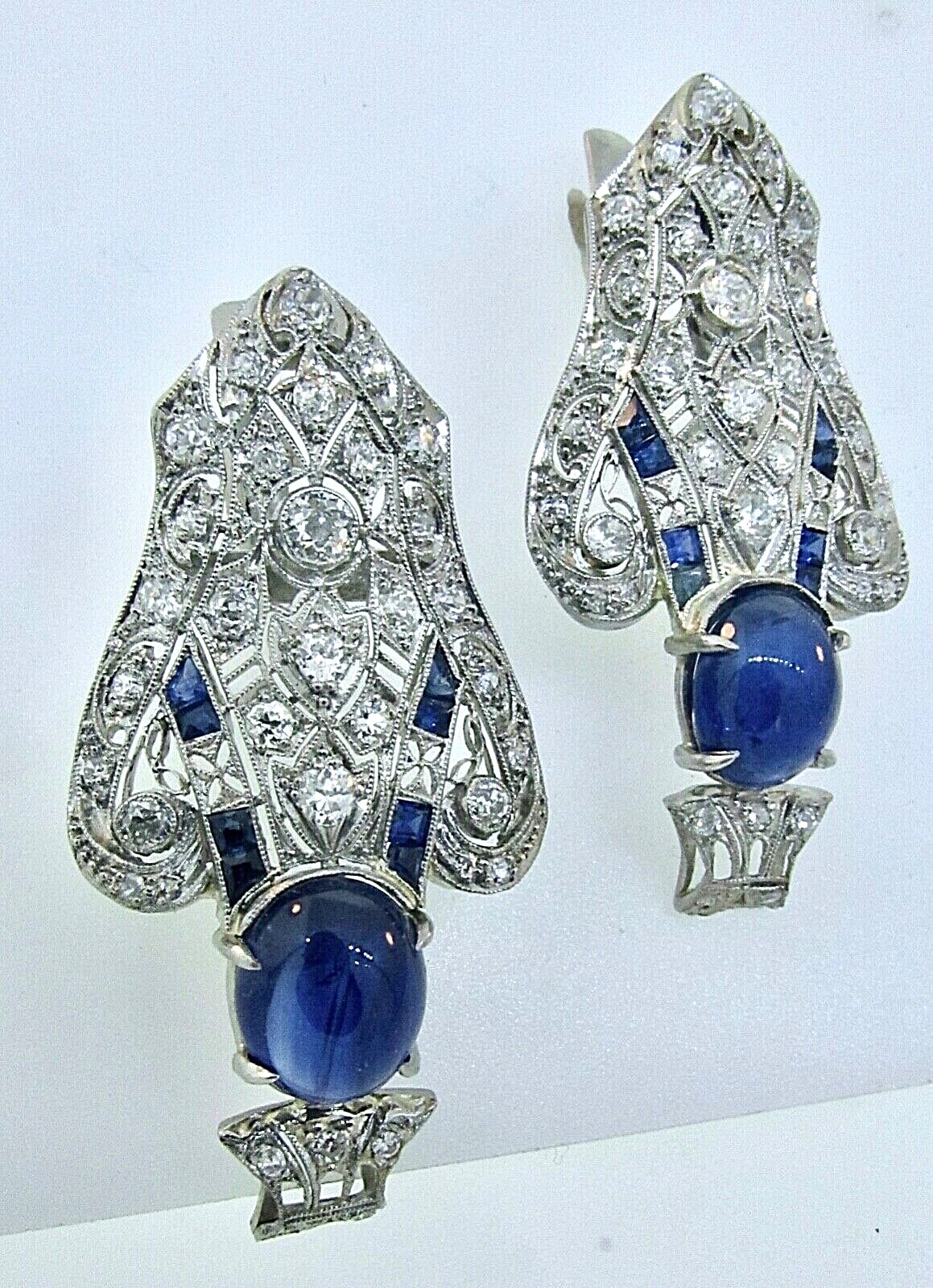 Large Antique Art Deco 1920's Platinum Diamond & Sapp… - Gem