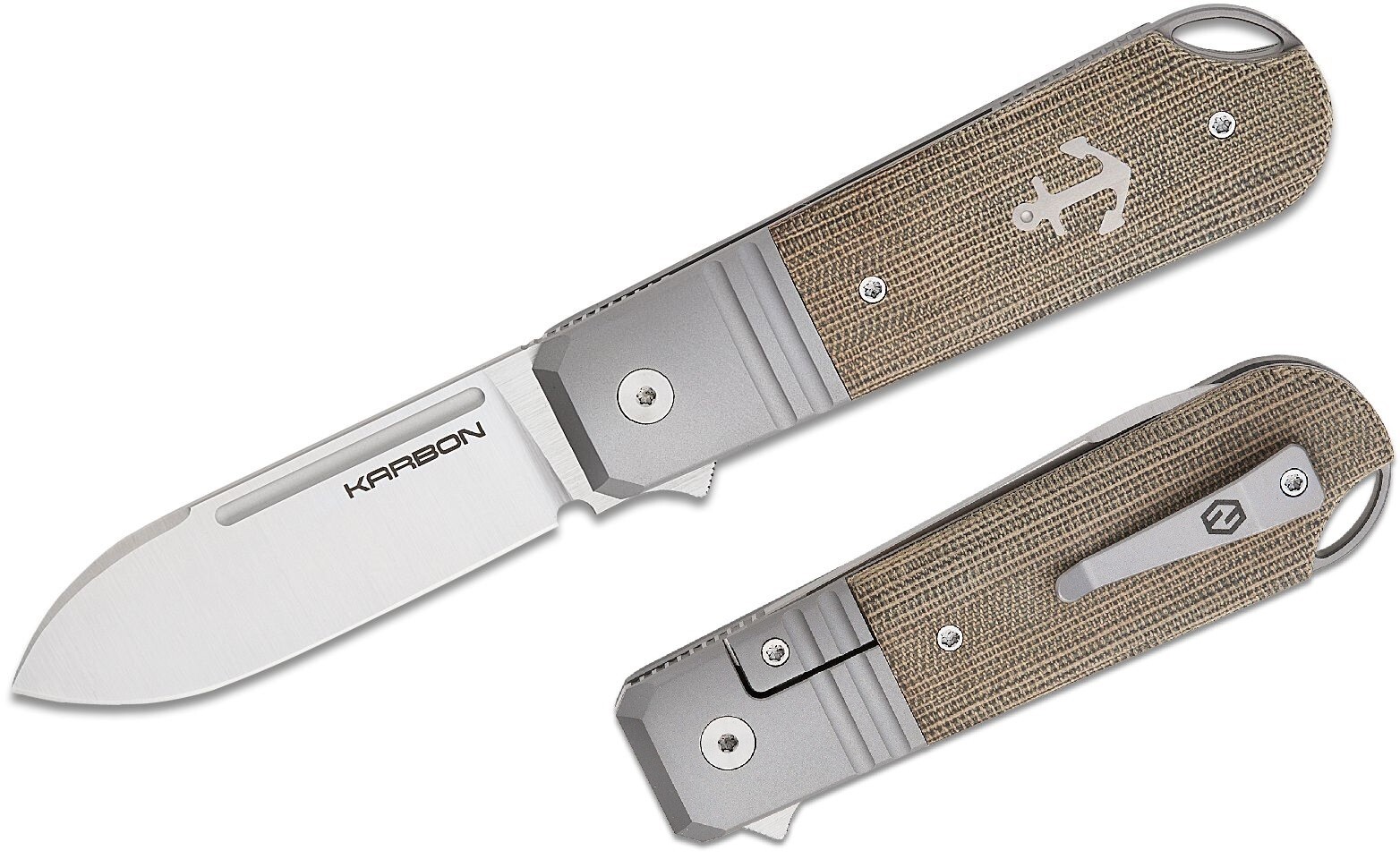 KARBON Ahoy Frame Folding Knife 3.13" M390 Steel Blade Titanium/Micarta ...