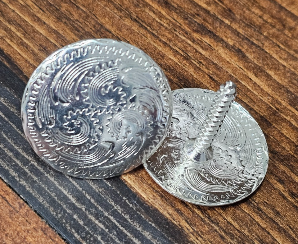 1 1/2" SET OF 4 Western Saddle Bright Silver Concho Screw Back W/Flat ...