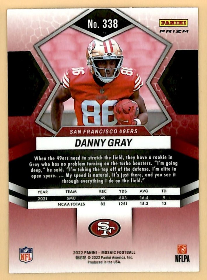 2022 Panini Mosaic Silver Prizm #338 Danny Gray Rookie San Francisco ...