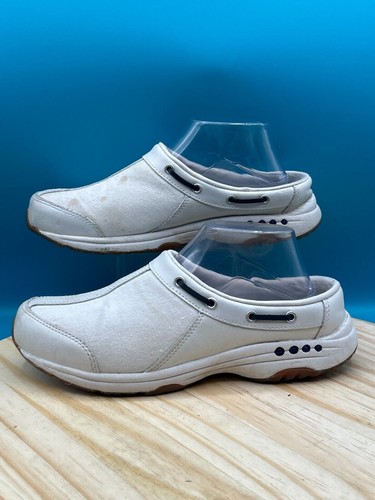 Easy Spirit TravelPort Clogs Women's Sz 9 White Leather Slip On Round ...
